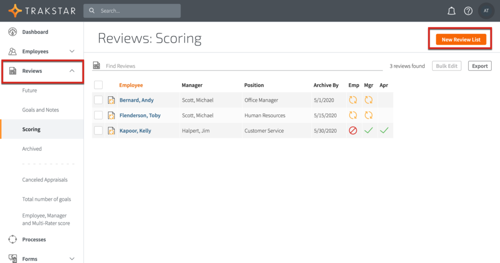 Custom Review List - Trakstar Perform